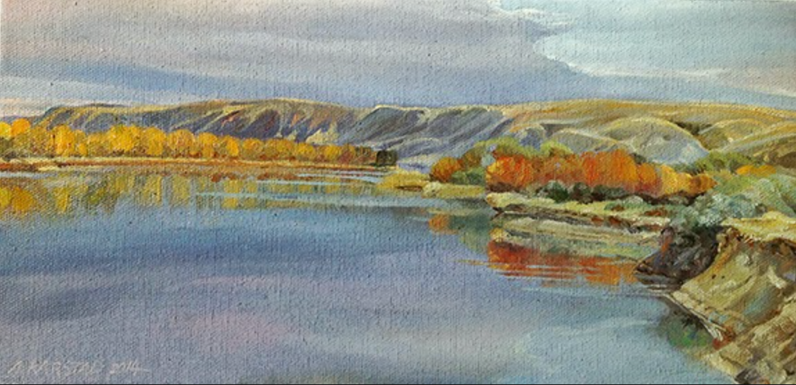 24 - Distant Bluffs on the Red Deer (original oil painting, 6 x 12 in ...